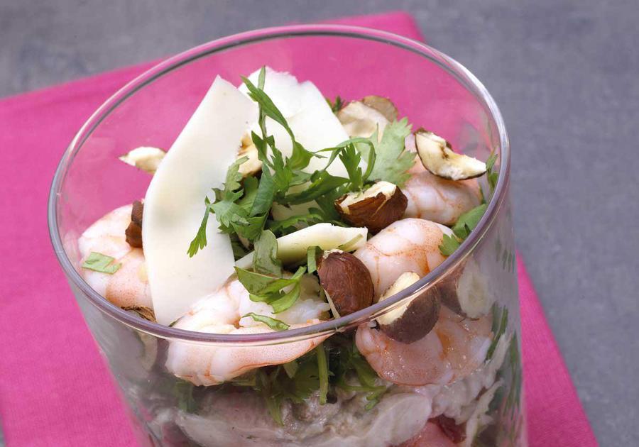 Verrines de crevettes et de fromage frais