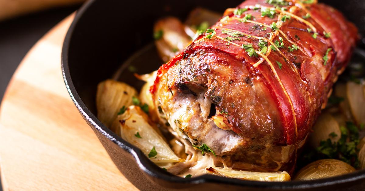 Rôti de veau lardé de bacon (sans œuf, ni lait)