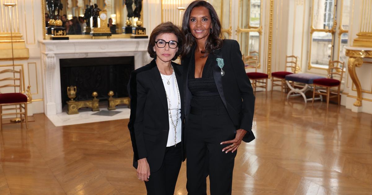 Karine Le Marchand décorée par Rachida Dati devant sa fille Alya, Estelle Denis et Gérald Darmanin