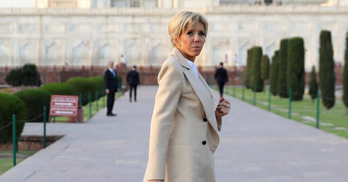 FASHION STORY - Brigitte Macron dans son tailleur beige Louis Vuitton ...