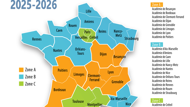 Vacances scolaires : le calendrier 2025-2026 pour les zones A, B et C
