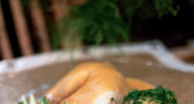 Poulette pochée dans le cidre