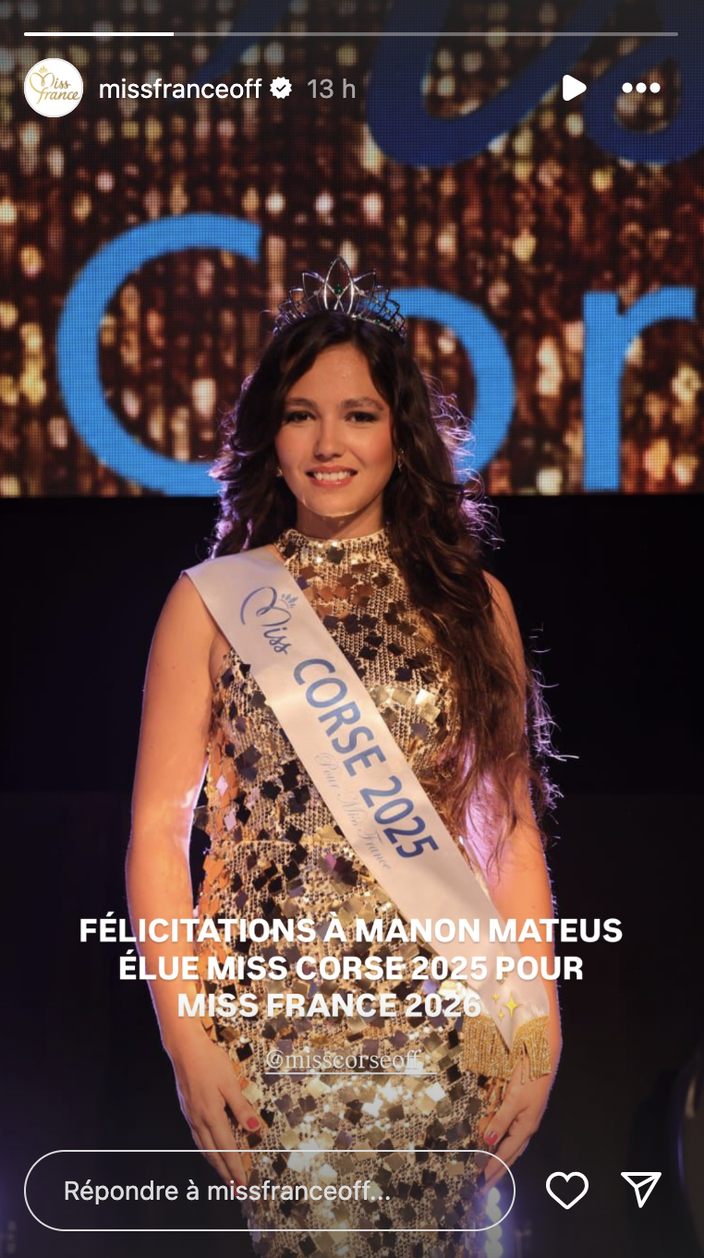 Miss France 2026 : tout ce qu’il faut savoir sur Manon Mateus, élue Miss Corse