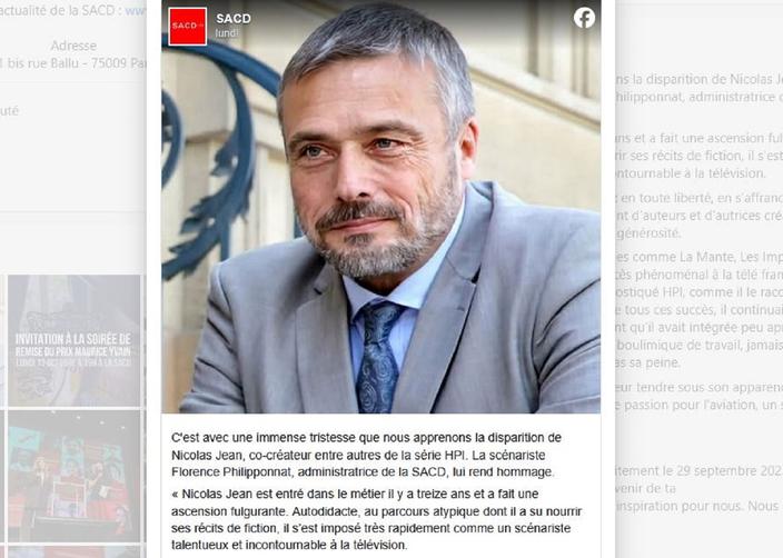 Mort de Nicolas Jean, l’auteur de HPI et de Demain nous appartient