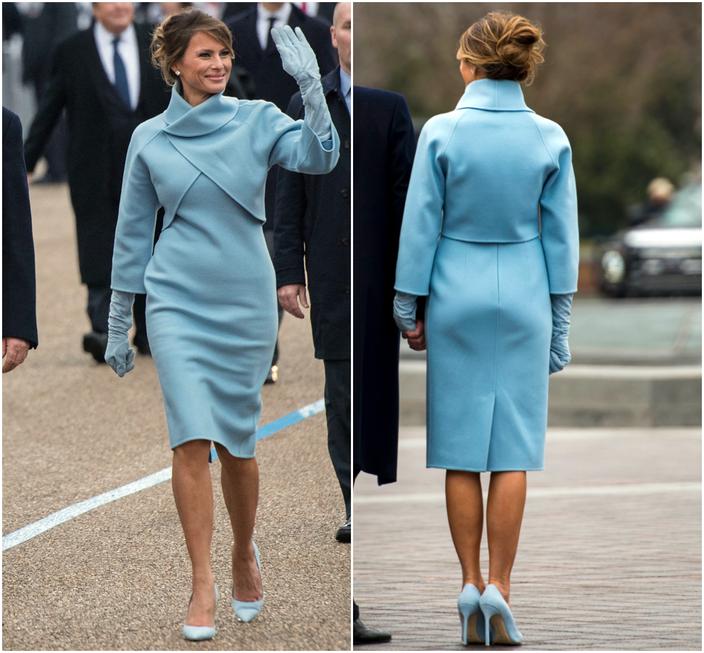 FASHION STORY - Melania Trump et son tailleur bleu Ralph Lauren lors de ...
