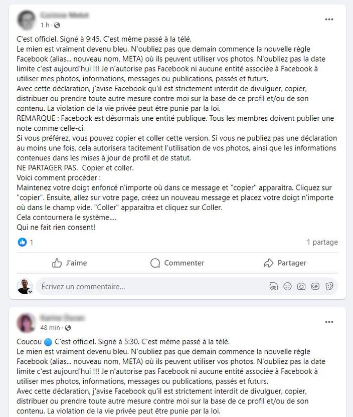 «Je n'ai rien signé avec Meta» : ce message partagé en masse sur ...