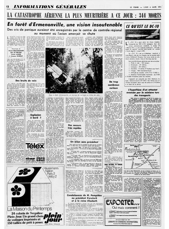 3 mars 1974 : 346 morts dans la catastrophe aérienne d’Ermenonville
