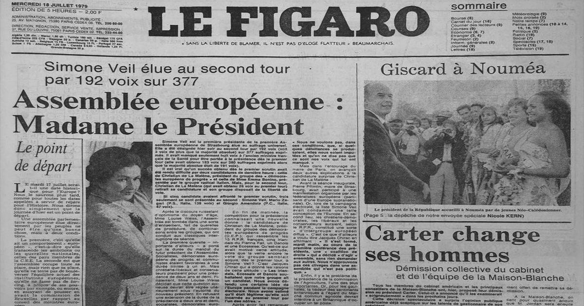 Simone Veil, première femme élue présidente du Parlement européen, il y ...