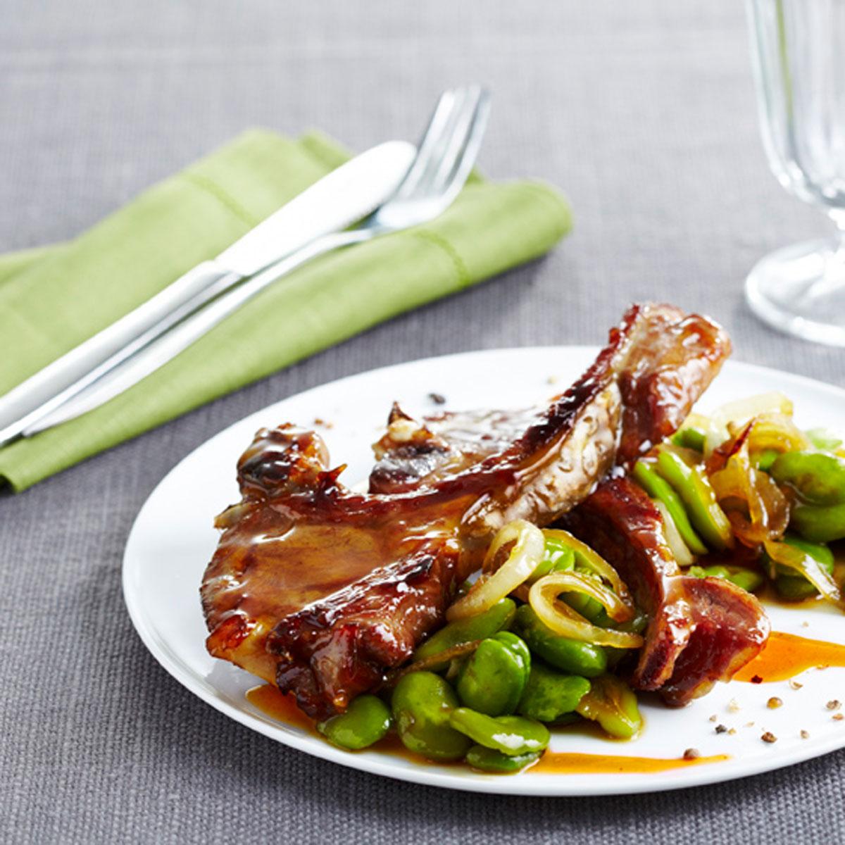 Recette côtelettes d'agneau laquées aux épices, oignons et...