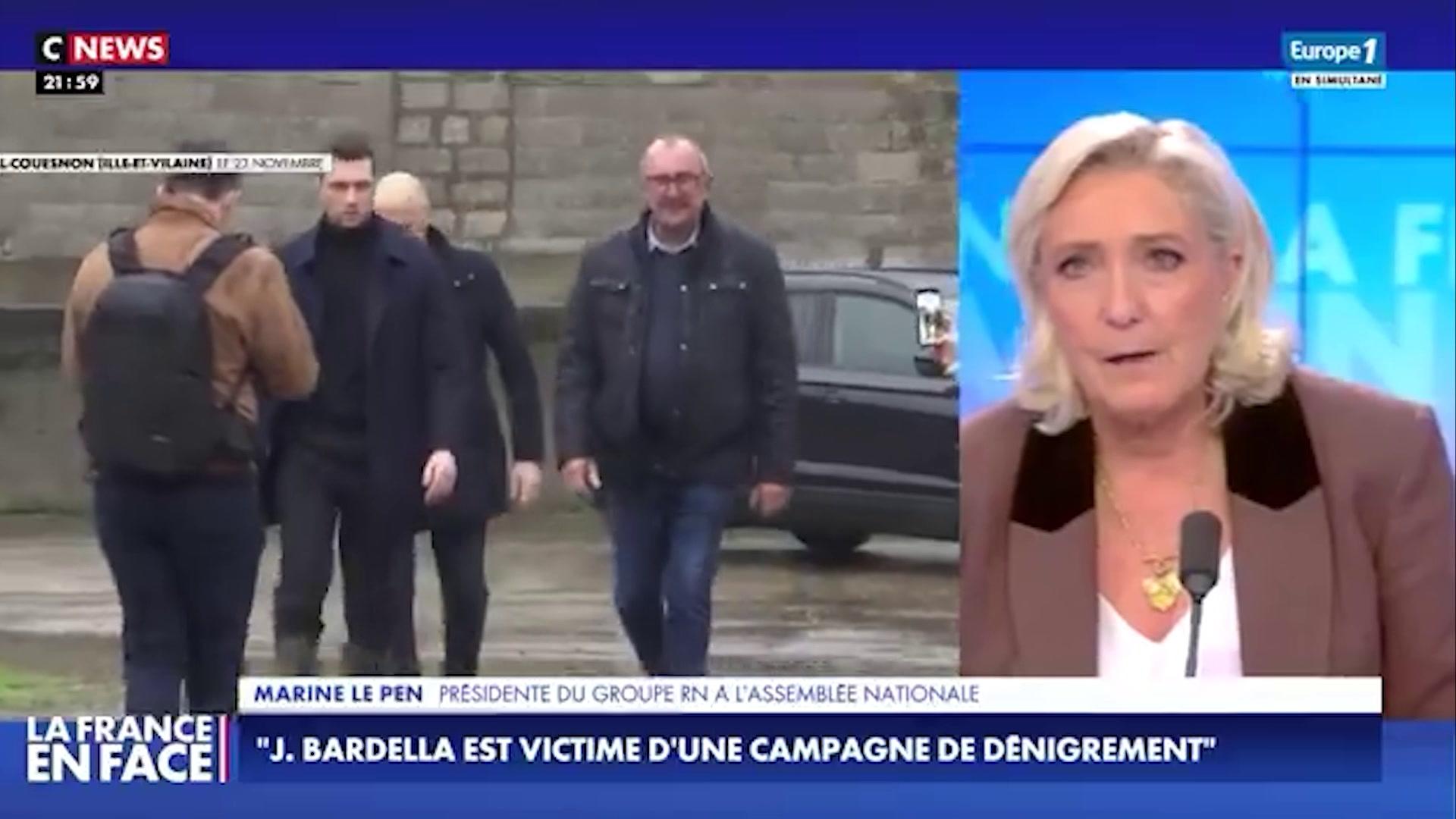 Marine Le Pen prend la défense de Jordan Bardella