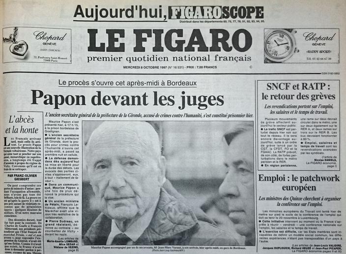 Il y a 20 ans s'ouvrait le procès de Maurice Papon Il y a 20 ans s'ouvrait le procès de Maurice Papon