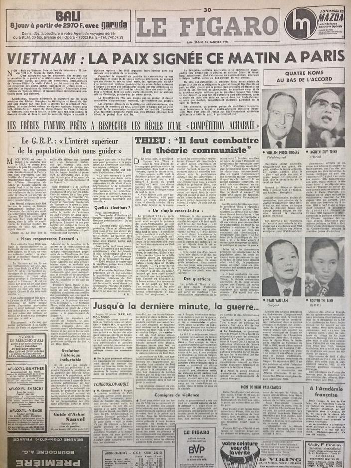 Les Accords de Paris signés en 1973 n'apportent pas encore la paix au ...
